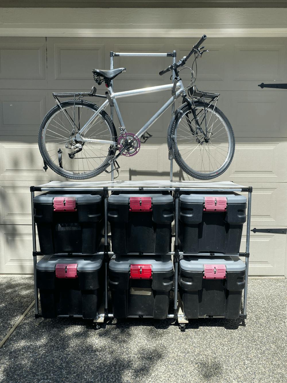 “The Titanic” rack for Action Packer bins with bik...