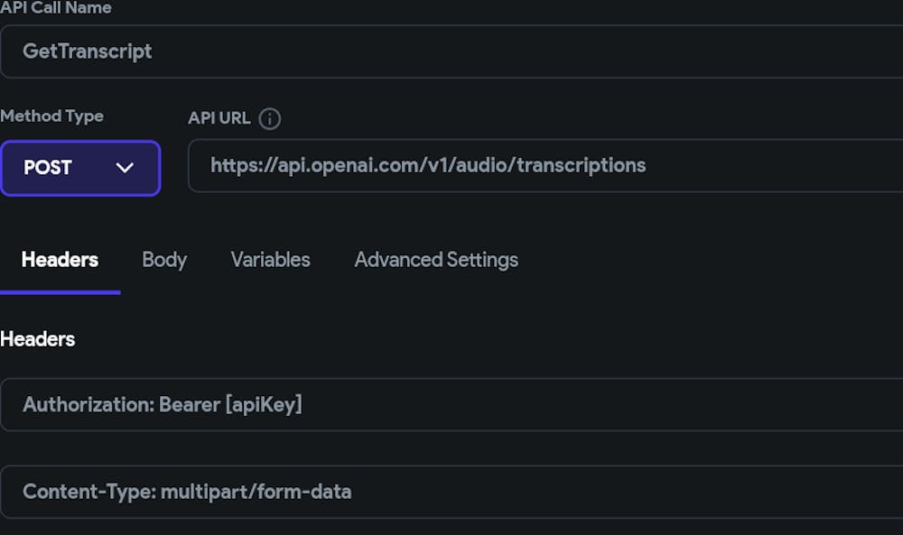 API CALL with OPenAI for transcriptions?