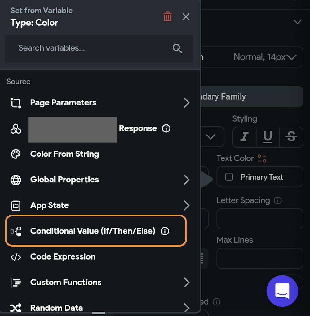 How do you set the text color based on a double variable value?