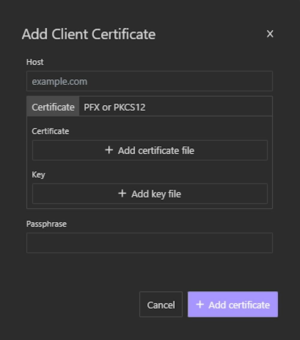 How to add crt and key files in api request
