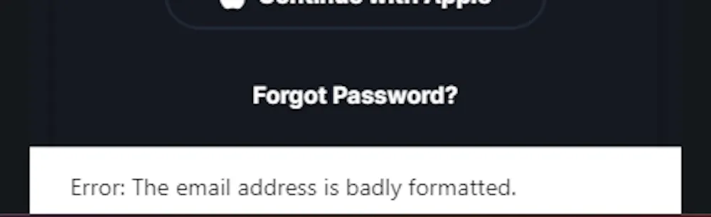"Email is badly formatted" error after