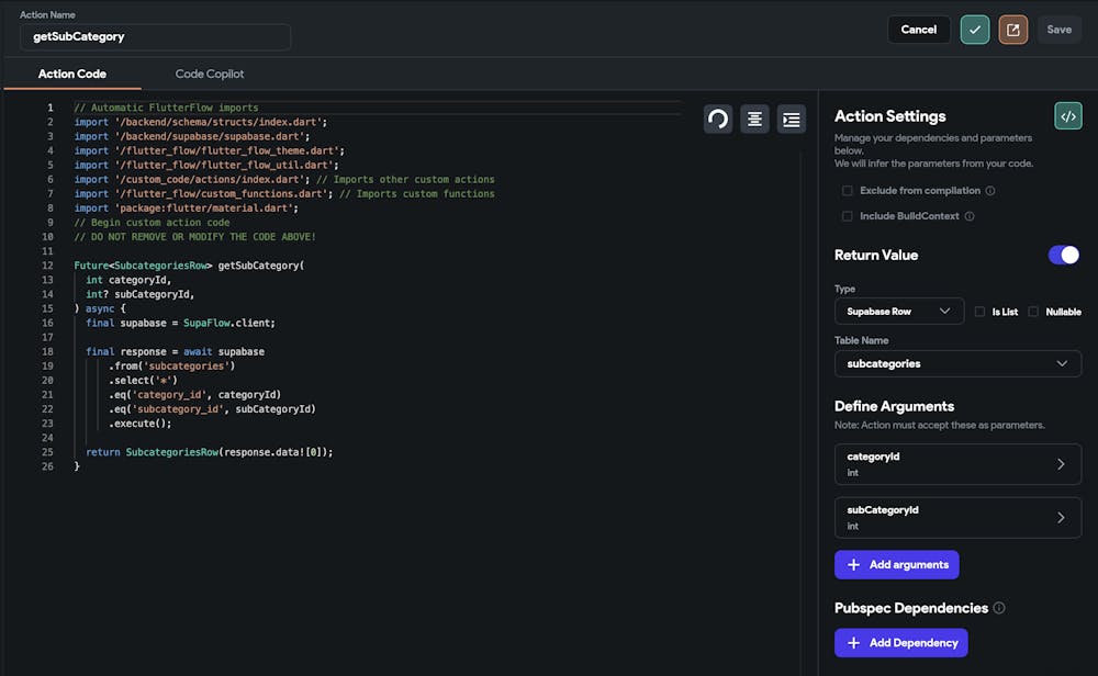 Using Supabase in Custom Actions