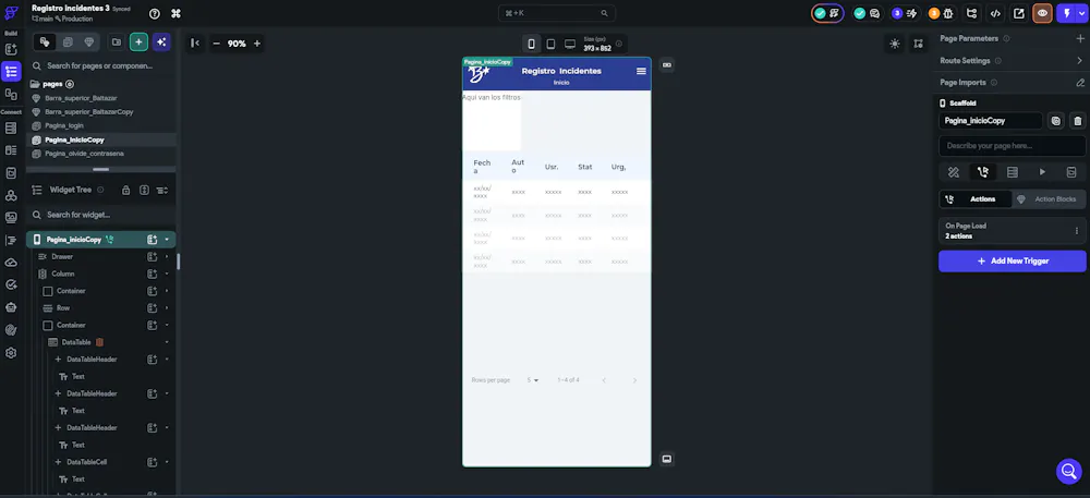 order columns in datatable widget