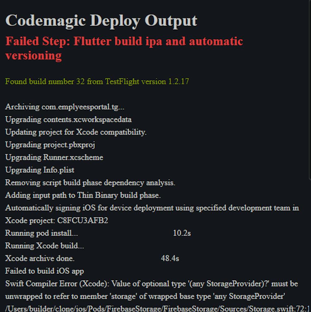 Codemagic deployment error