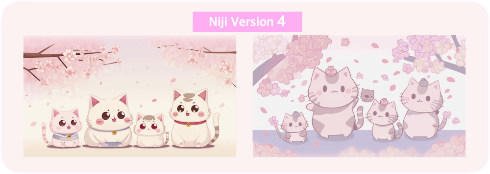 미드저니 - Niji 5, Style 비교 (cute, expressive, scenic)