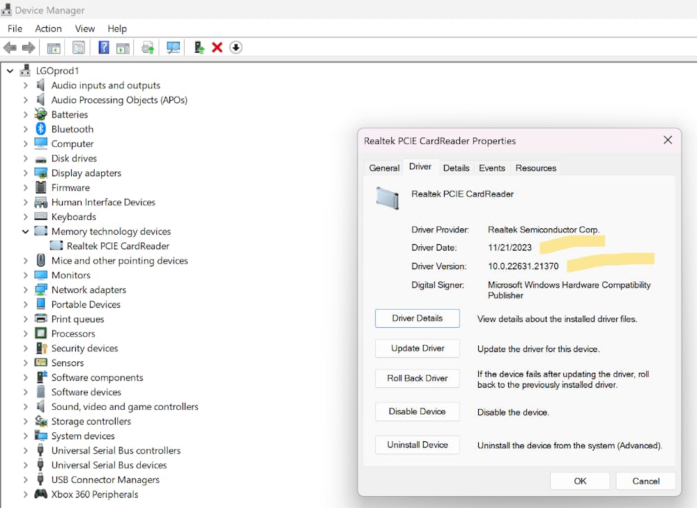 Legion Go RealTek Card Reader Beta Driver 10.0.22631.21370_20231124_WHQL
