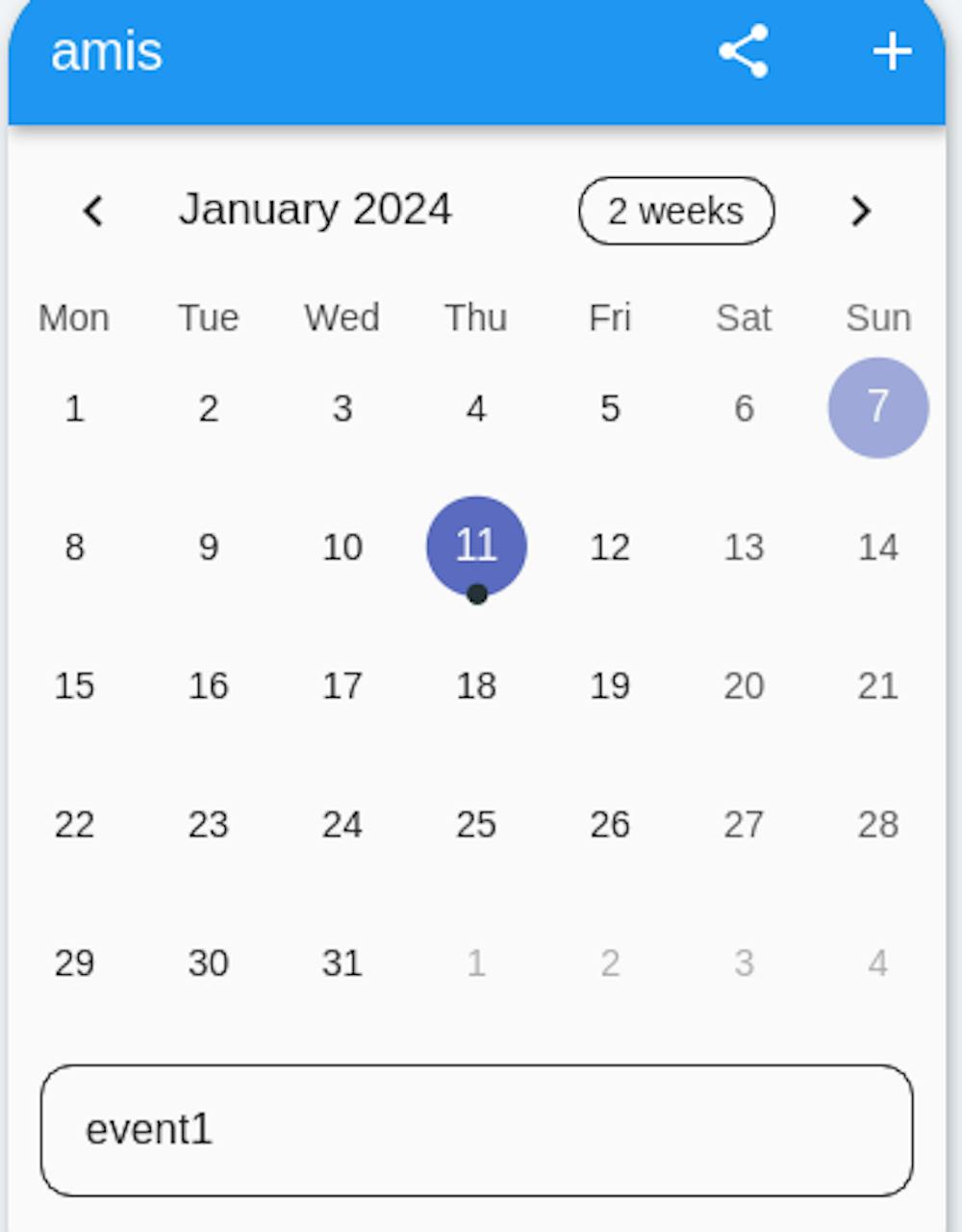 display events in a calendar widget