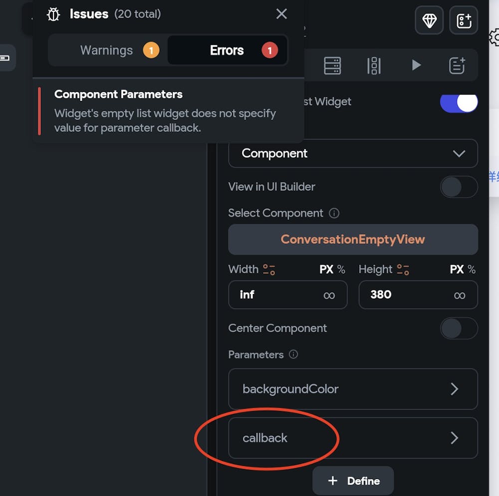 Can components with callbacks be used as empty widgets for listview without data