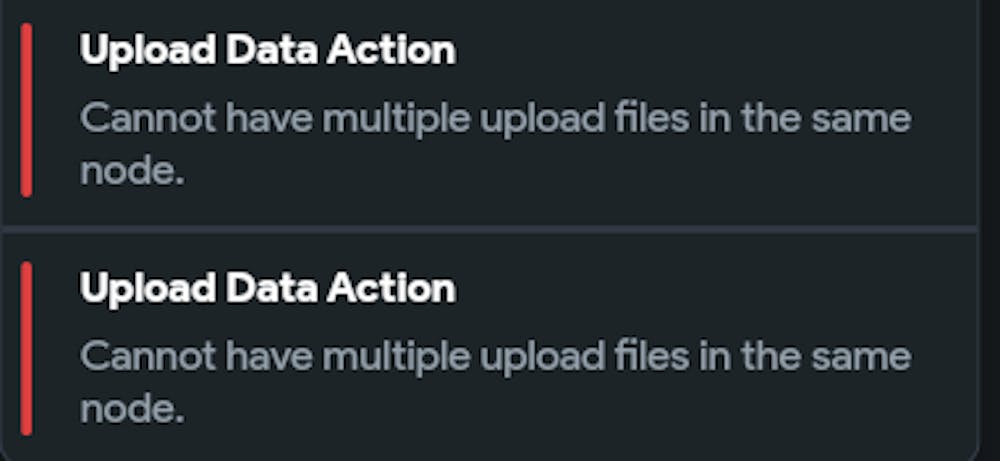 Cannot have multiple upload files in the same node.