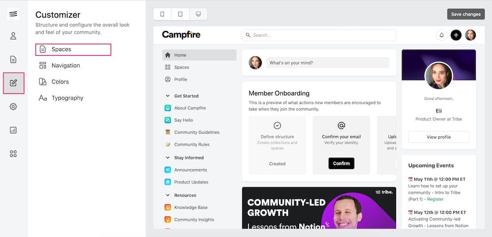How to customize the layout of the Home page and Spaces