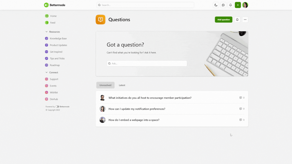 Questions space template