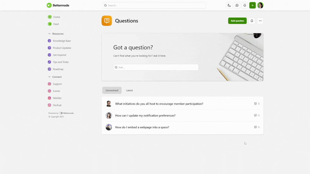 Questions space template