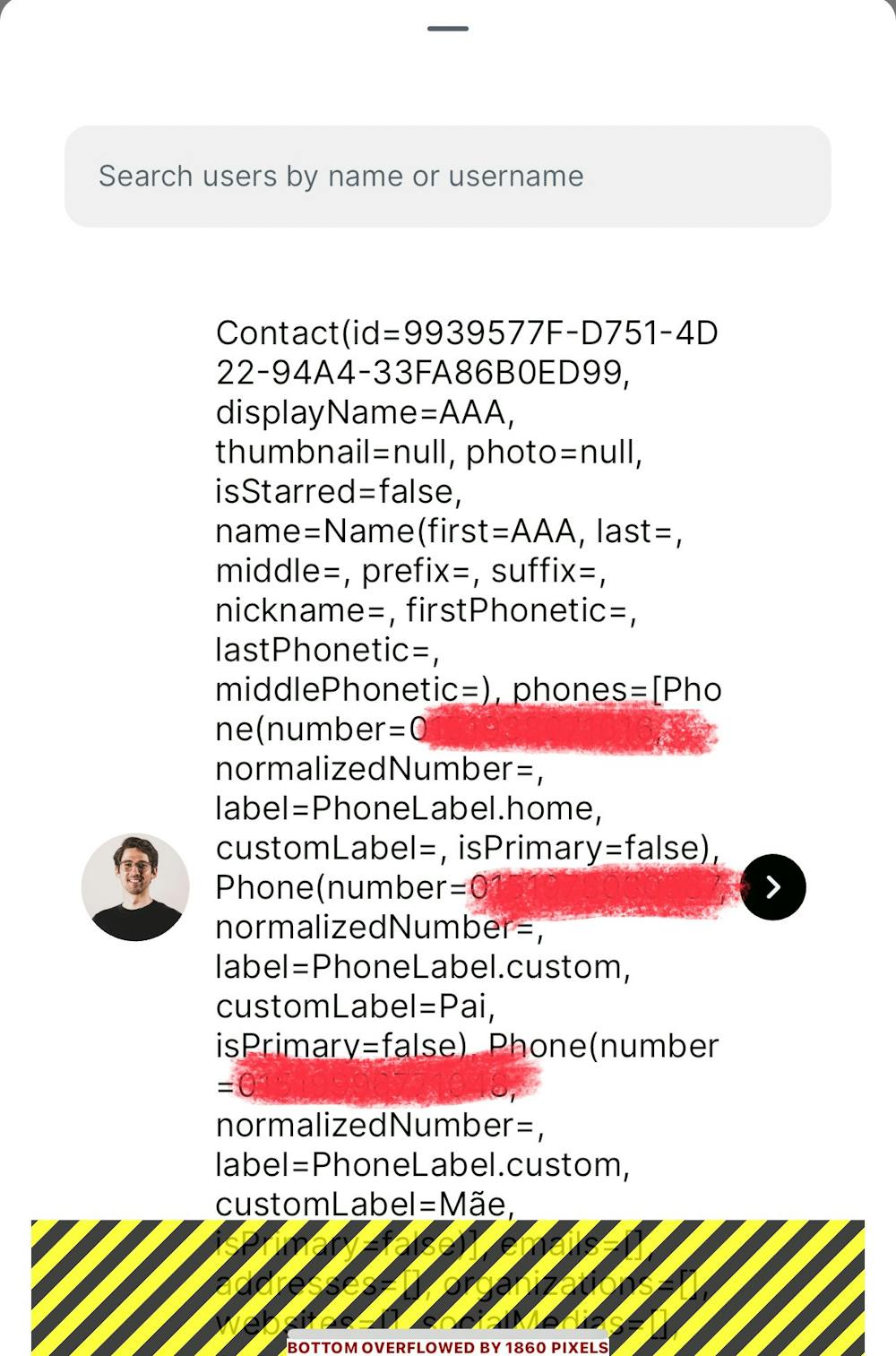 Phone contact list with package
