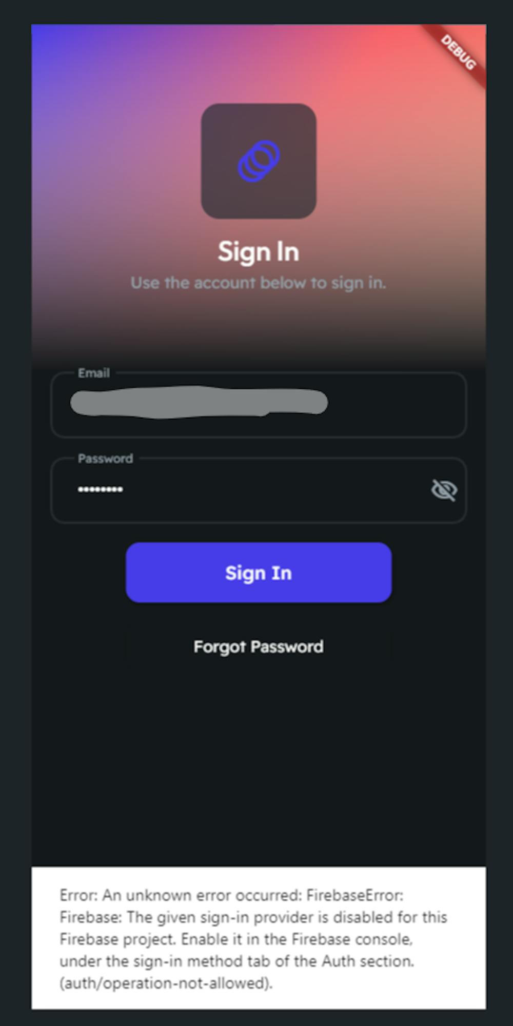 Email sign in doesn't work in my project.