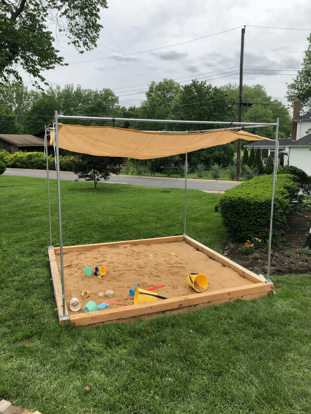 Built this adjustable sandbox shade/cover using 3/...