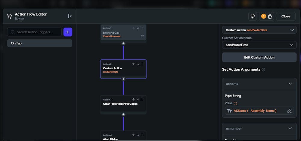 custom action to add data into firebase by a form fields.