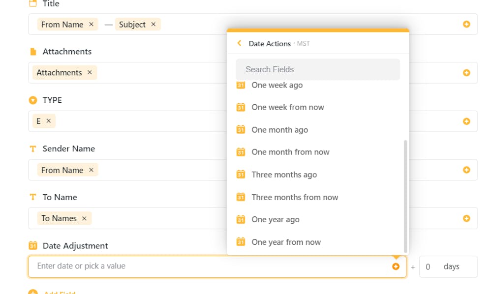 Outlook Integration - No option to get date & timestamp from email?