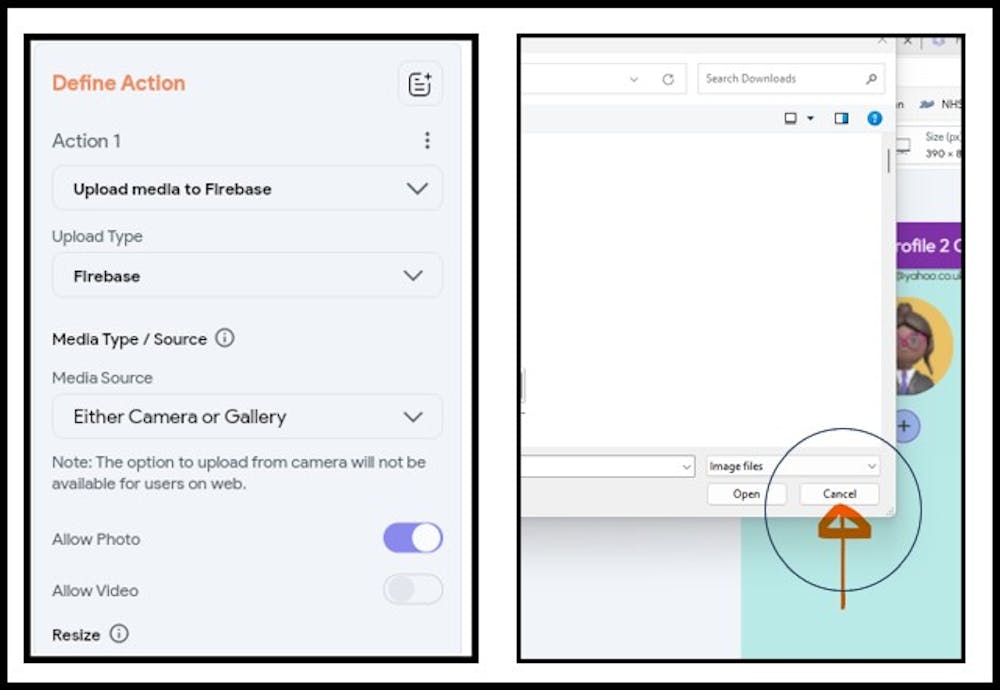 Conditional action when user presses cancel when choosing a local media file to upload