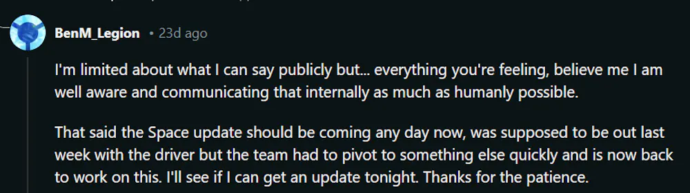 Legion Space Update??
