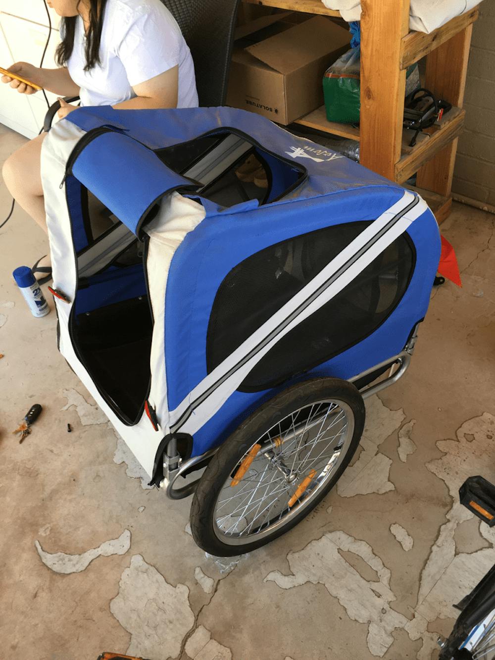 Bought a pet trailer ! My unbalance clumsy pug was...