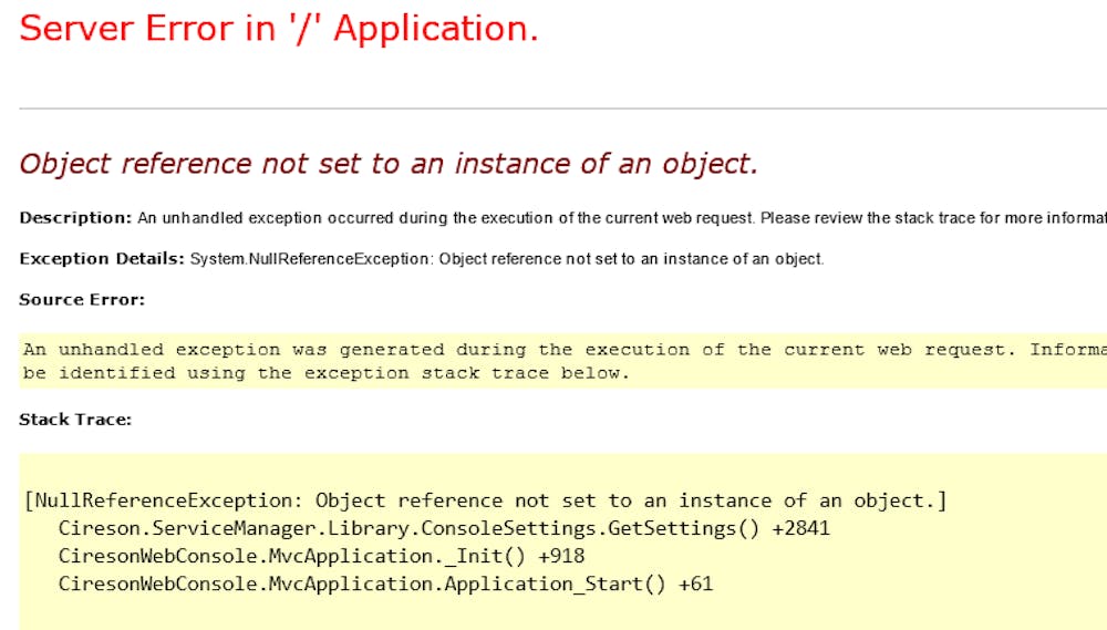 Issue: Website Error - Object reference not set to an instance of an object in Cireson ...