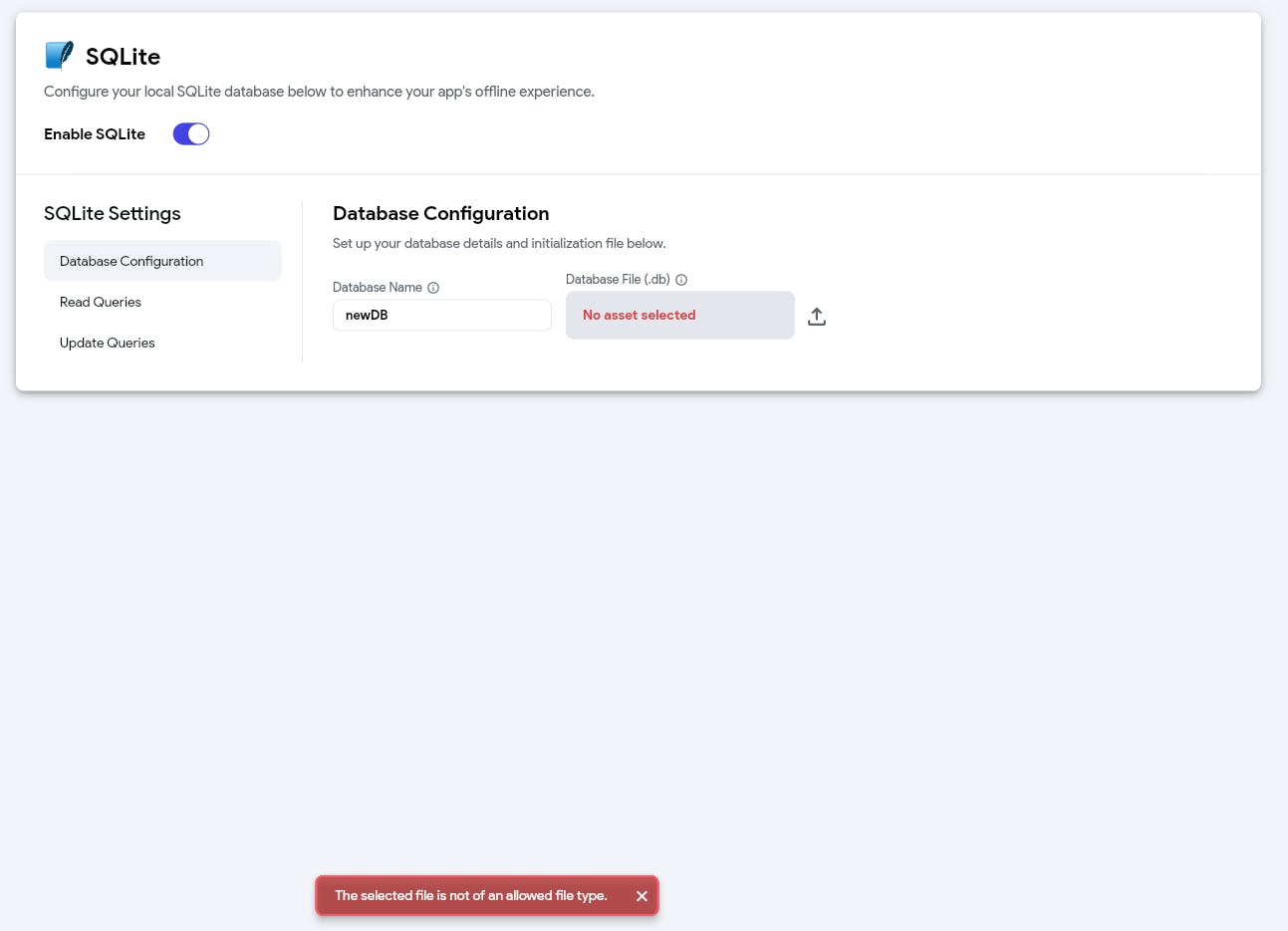 Sqlite Database Load Error