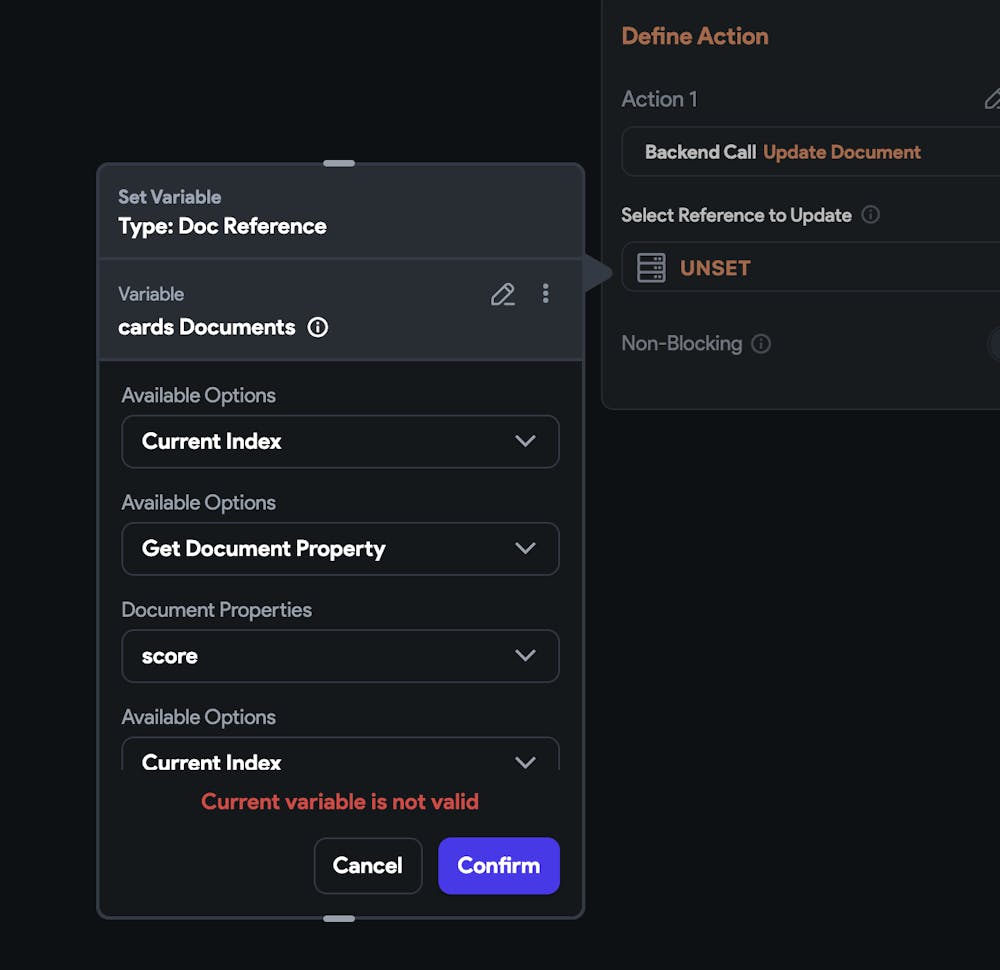 Update database with swipable stack