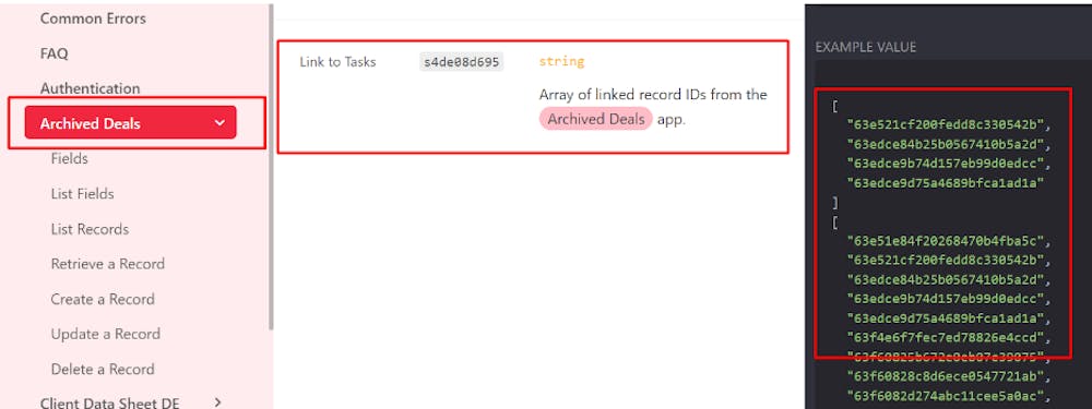 How to transfer multiple linked record values through API?