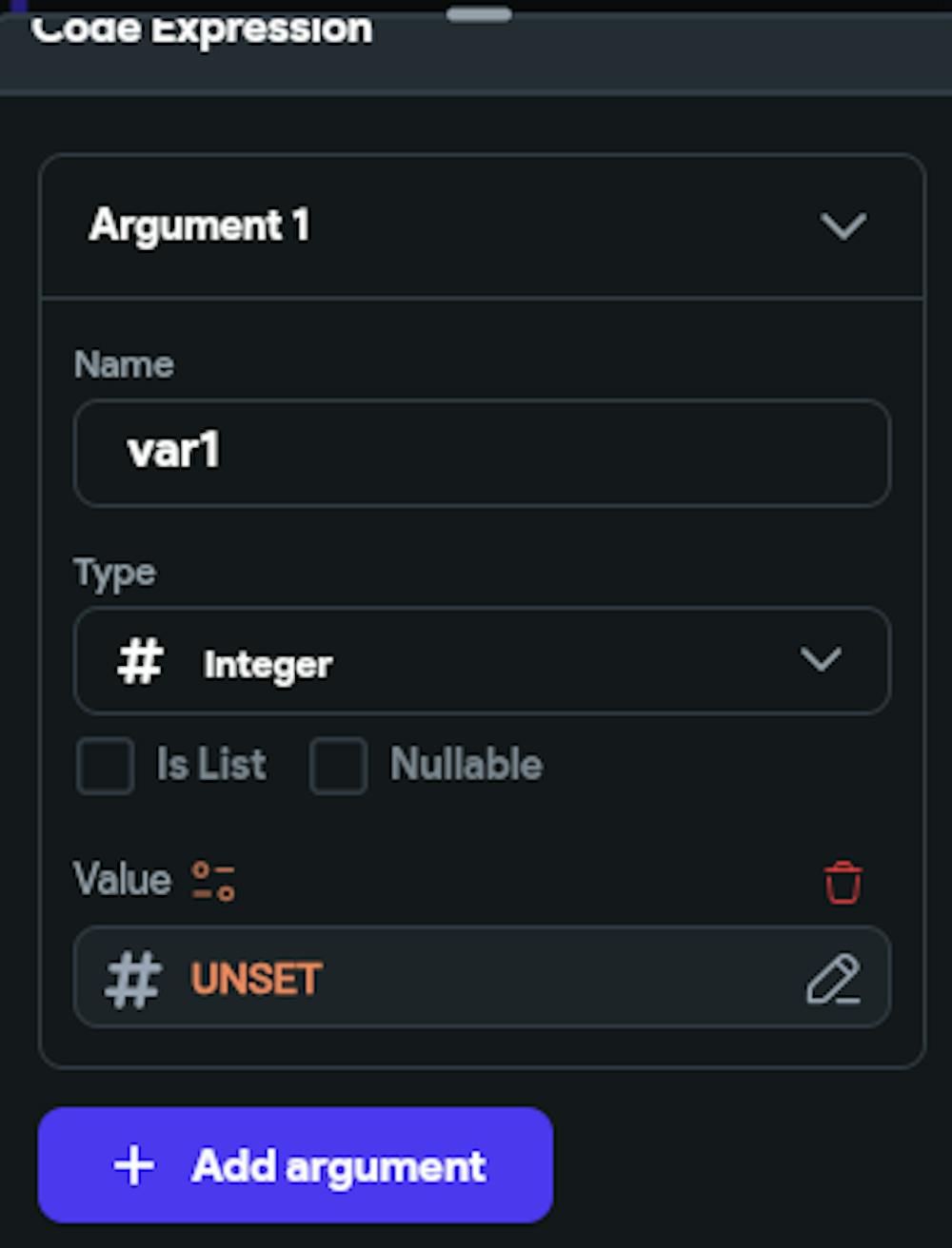 Code expression argument types
