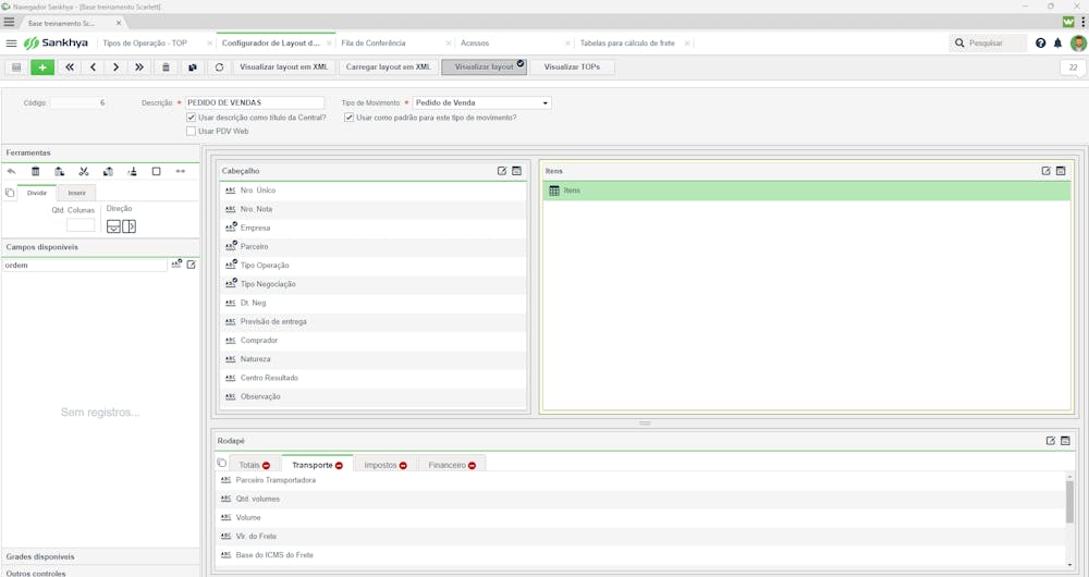 Configurador de Layout de nota - Pedido de venda (Ordem de carga)