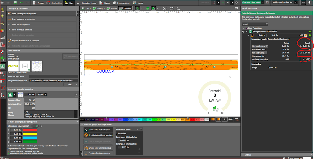 Emergency light scene - calculation objects - dialux evo 12