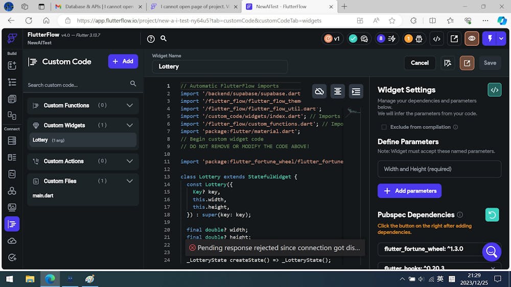 Pending response rejected since connection got disposed