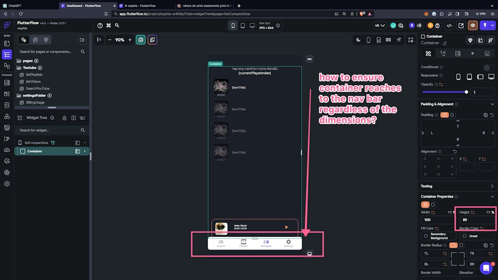 how to ensure a container reaches to the top of the flutter nav bar?