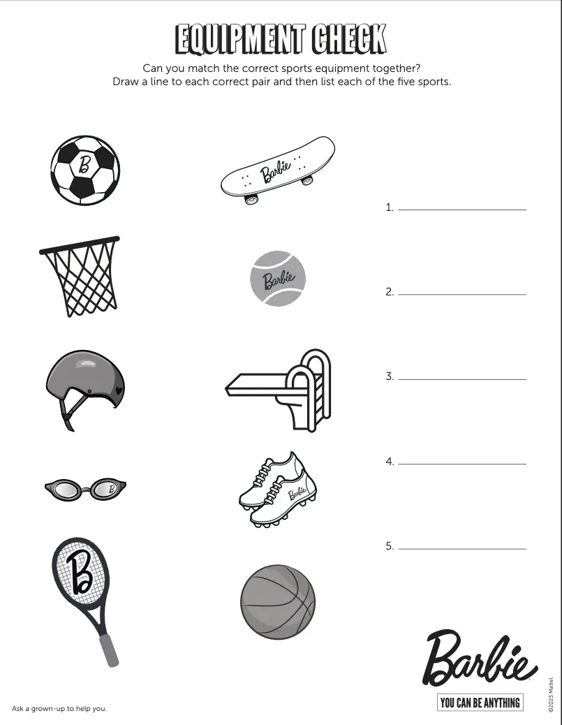 Free Barbie activity sheets