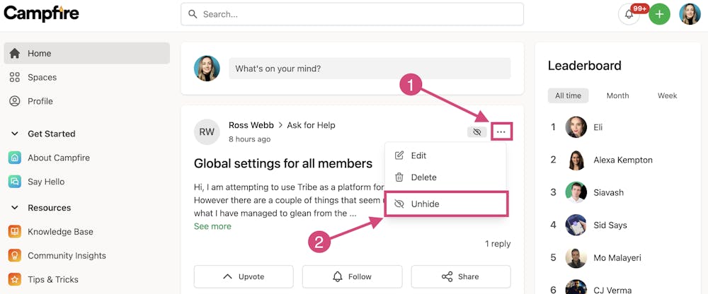 How to hide or unhide a Post