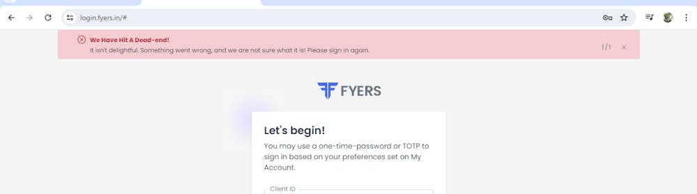 Fyers web stuck to login early morning