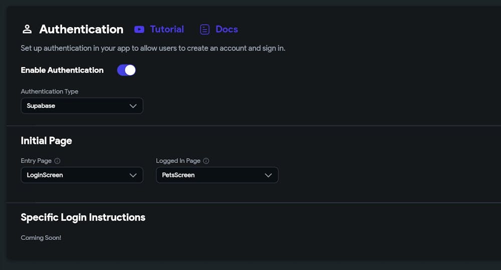 Supabase Authentication Section not showing. Need to add Google Sign In