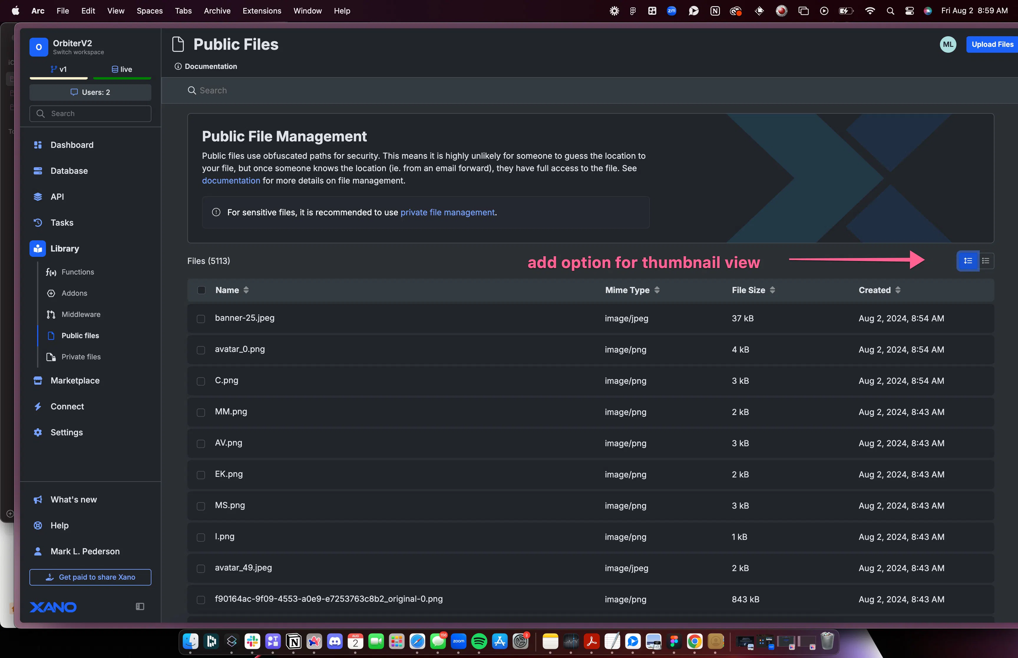 Thumbnail view in Library