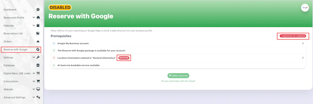How to activate Reserve with Google?