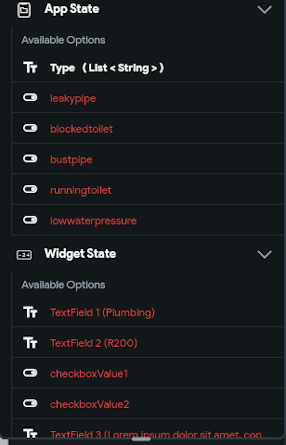 Widget state and App State RED