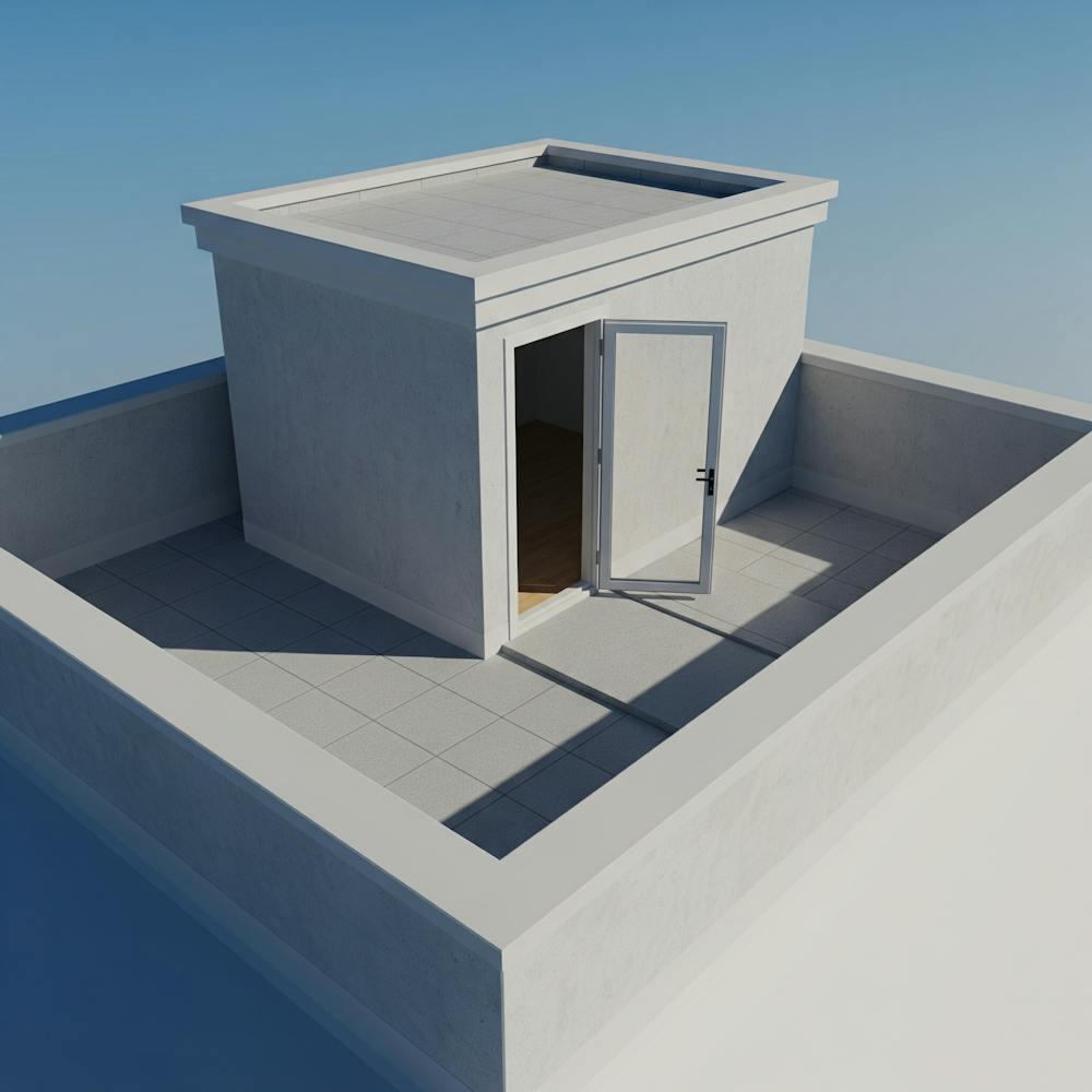 Flat Roof with Parapet Walls and Roof Access Room
