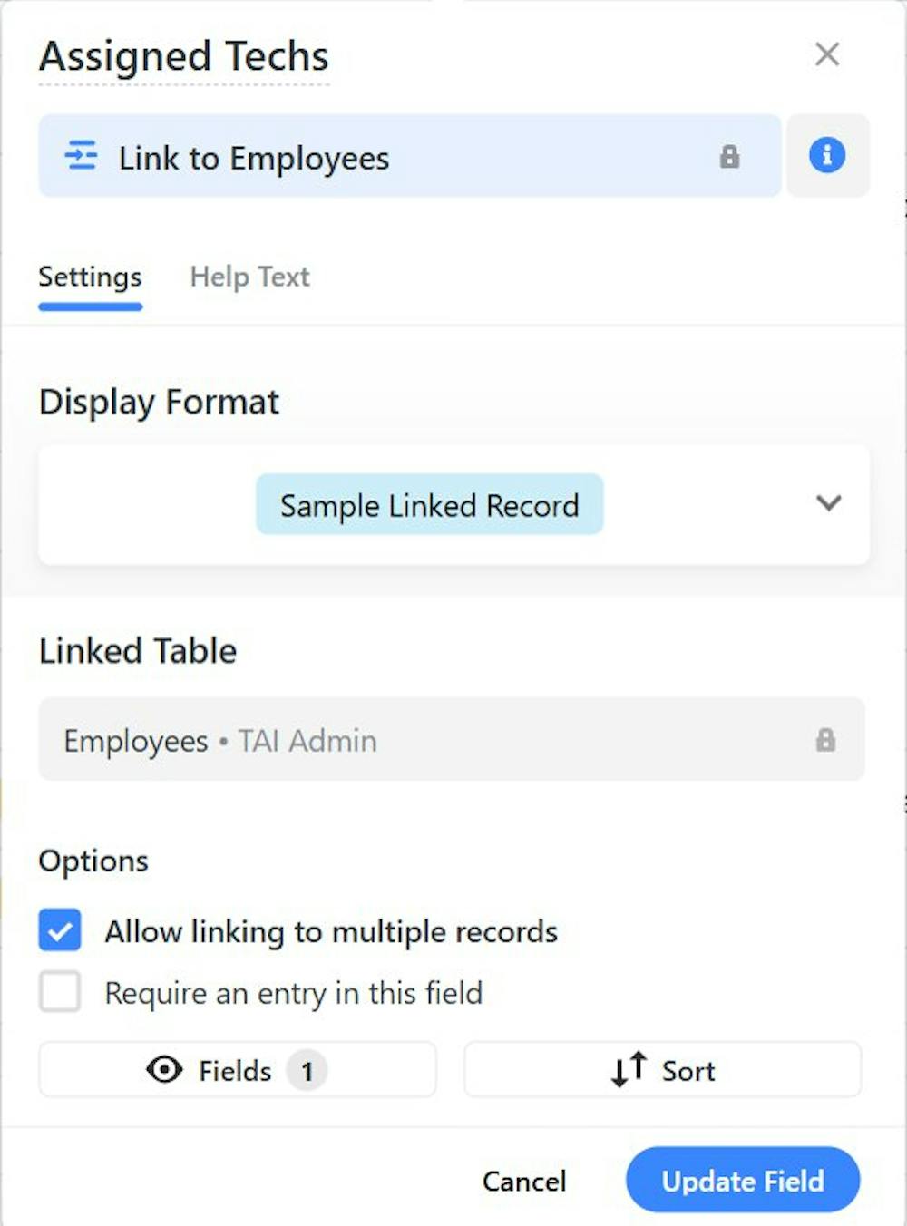 Advanced Settings No Longer Available for Linked Records Field?