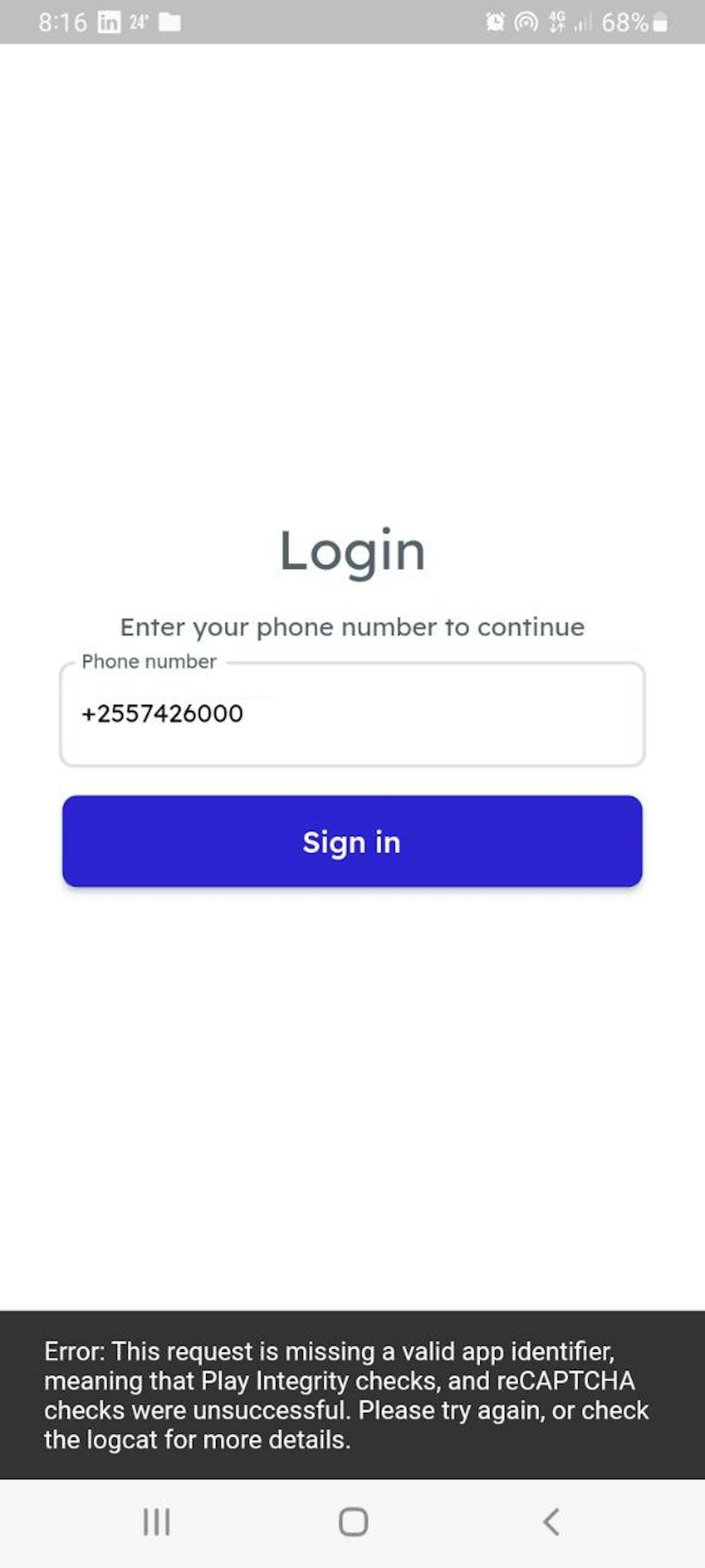 Failure to login with phone number