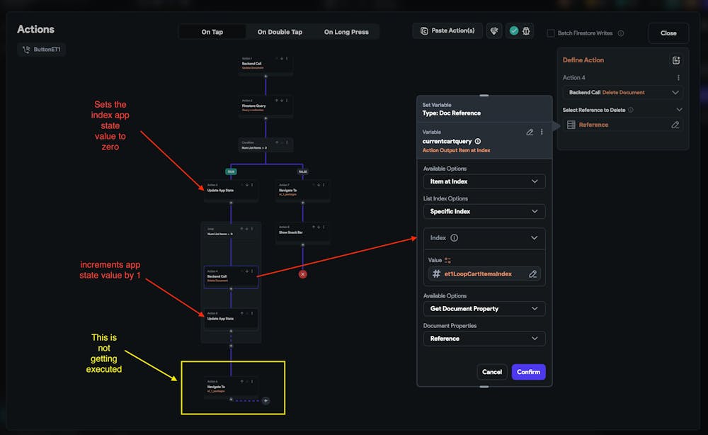 Actions after the loop not getting executed