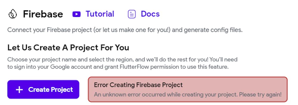 Getting error creating Firebase project