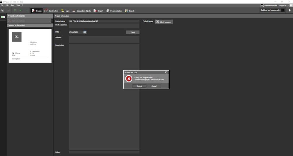Issue with Saving Project Files After Update in DIALux evo 13.0