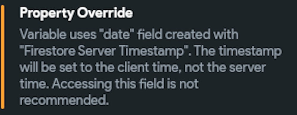 Variable uses "date" field created with "Firestore Server Timestamp". The timestamp will be set ...