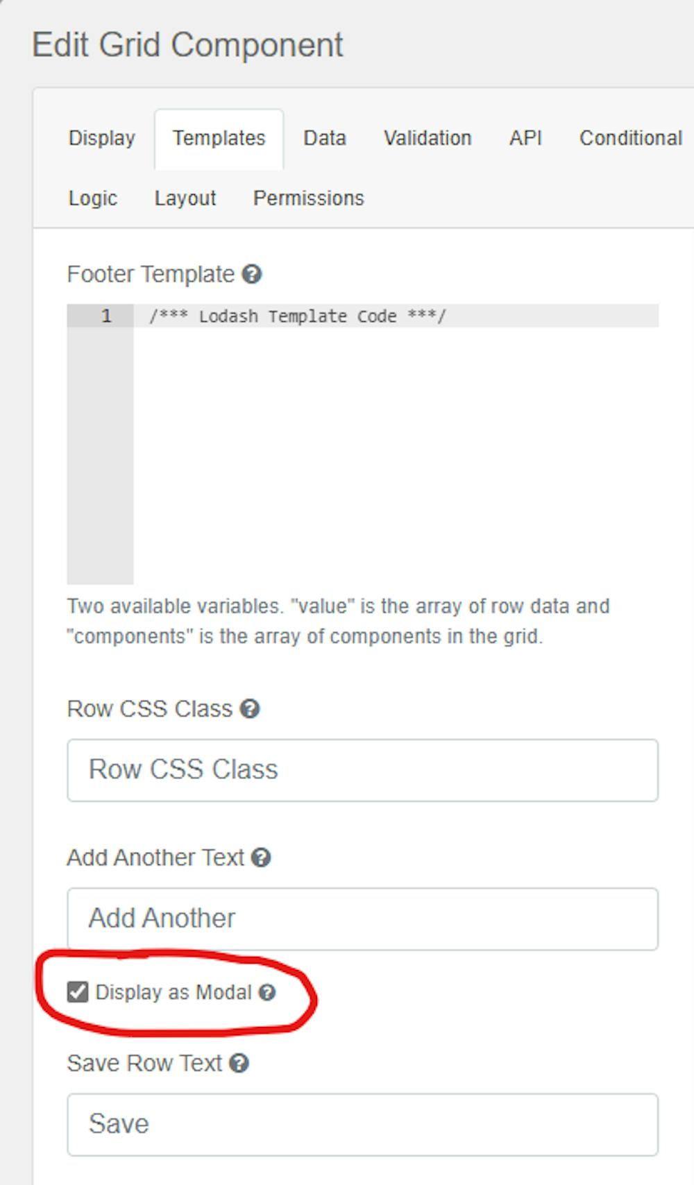 Using modal in the edit grid breaks the field.