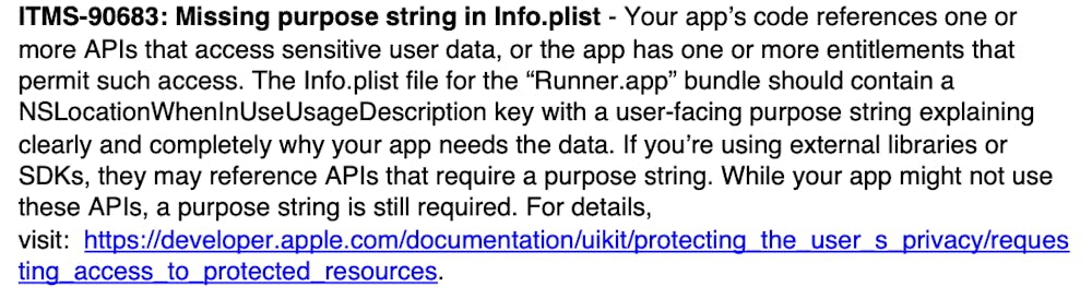 iOS App Store: Missing purpose string in Info.plist