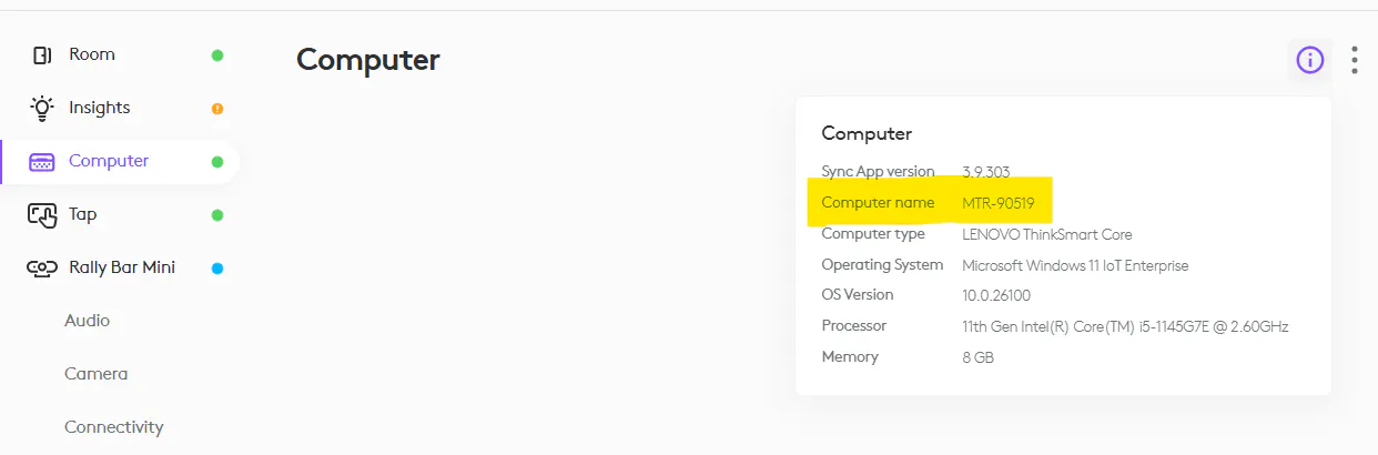 Logi Sync Raum-/Geräteexport inklusive Computernamen zum Vergleich mit ...